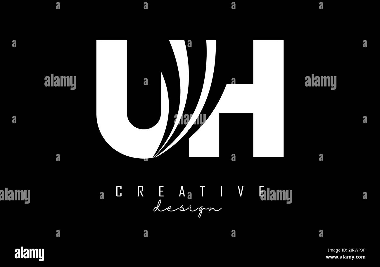Creative white letter Uh u h logo with leading lines and road concept ...