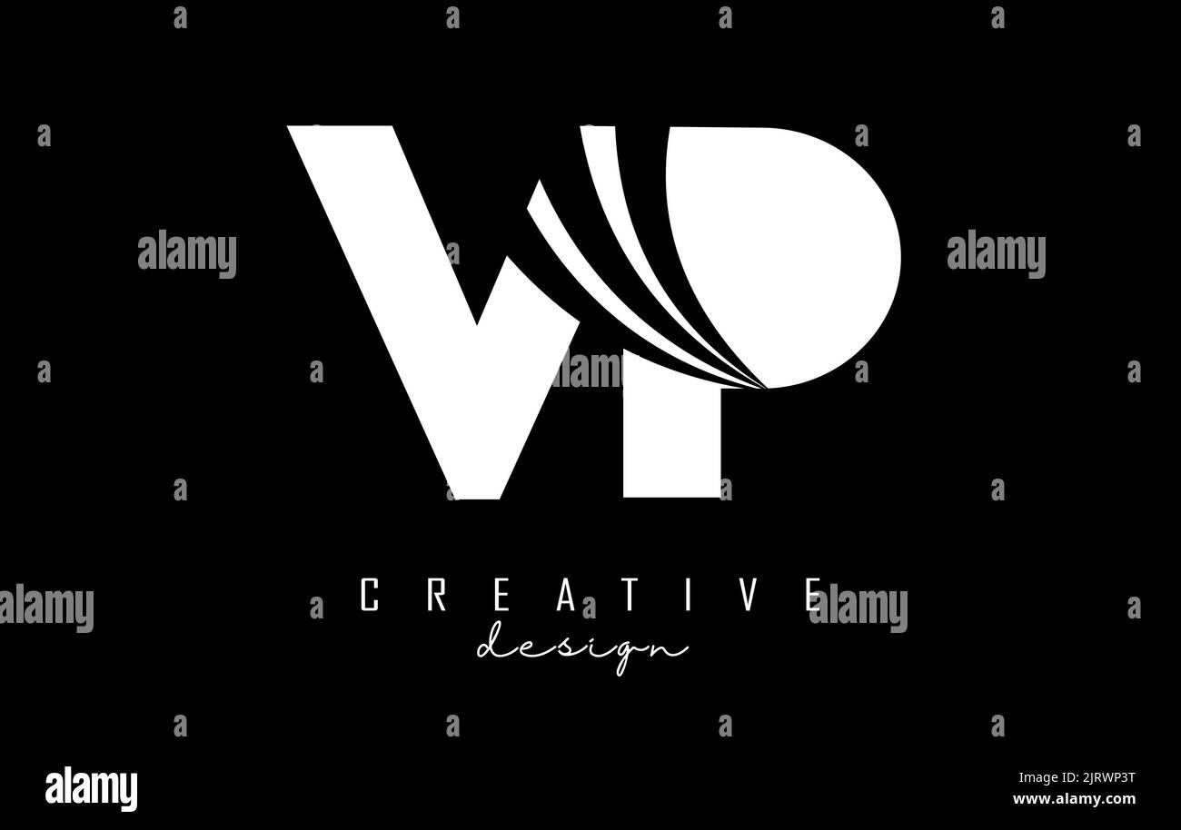 Creative white letter VP v p logo with leading lines and road concept ...