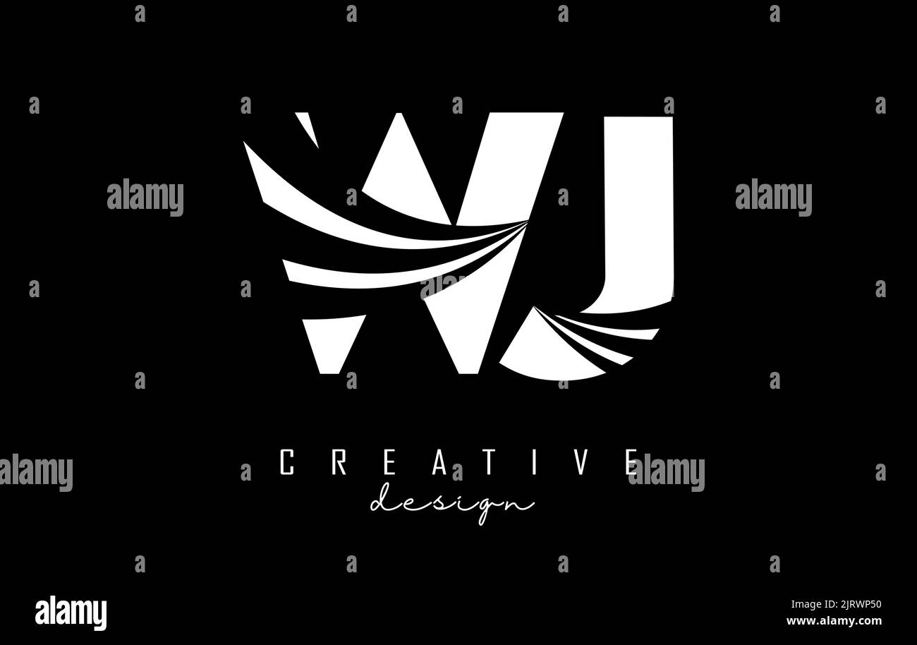 Creative white letter Wj w j logo with leading lines and road concept ...