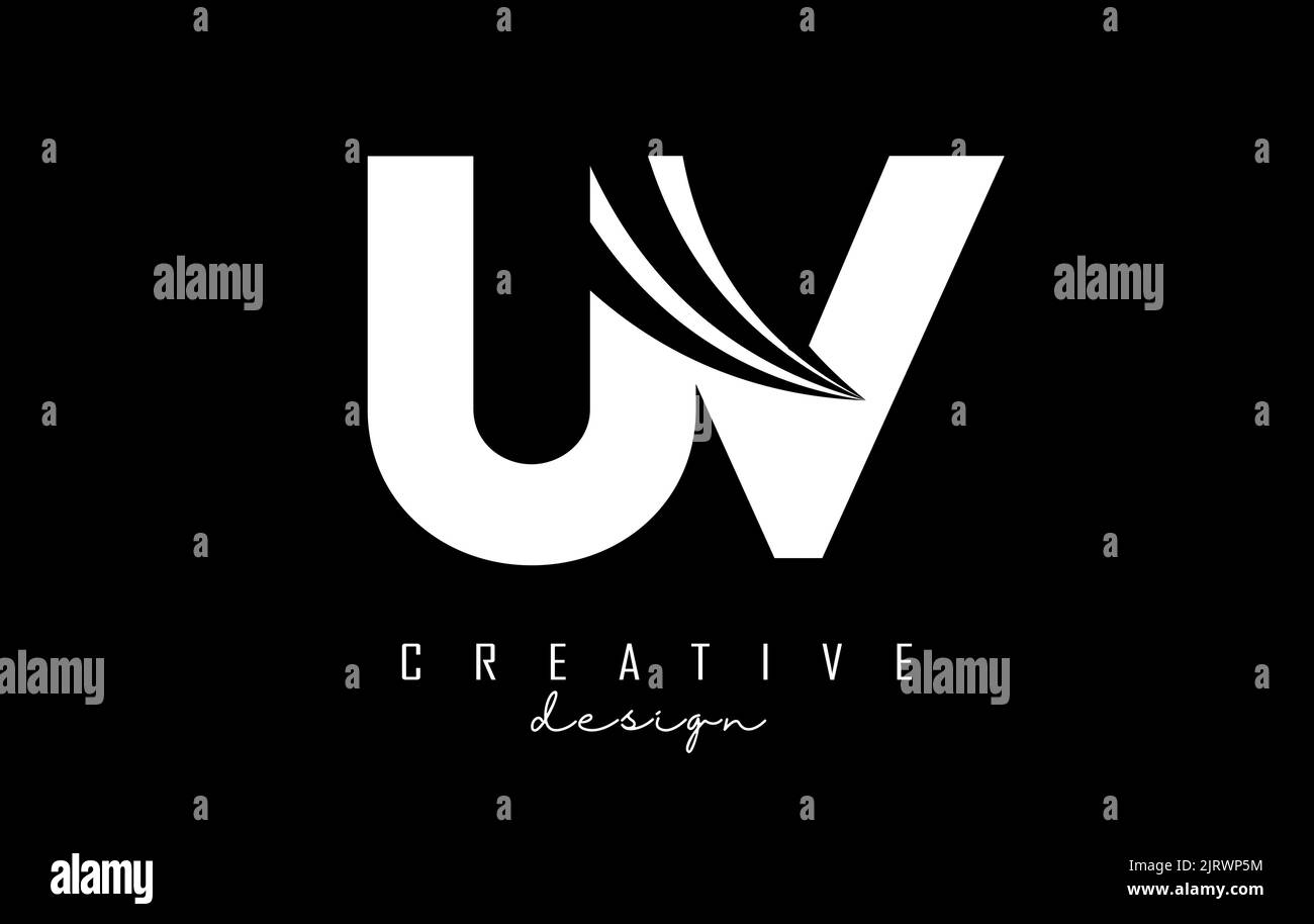 Creative white letter UV u V logo with leading lines and road concept ...