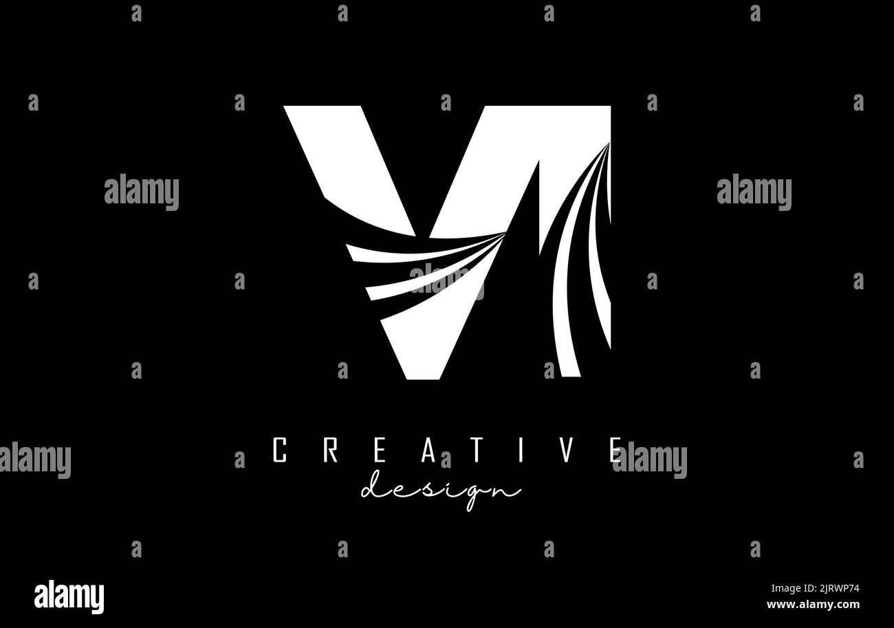 Creative white letter Vi v i logo with leading lines and road concept ...