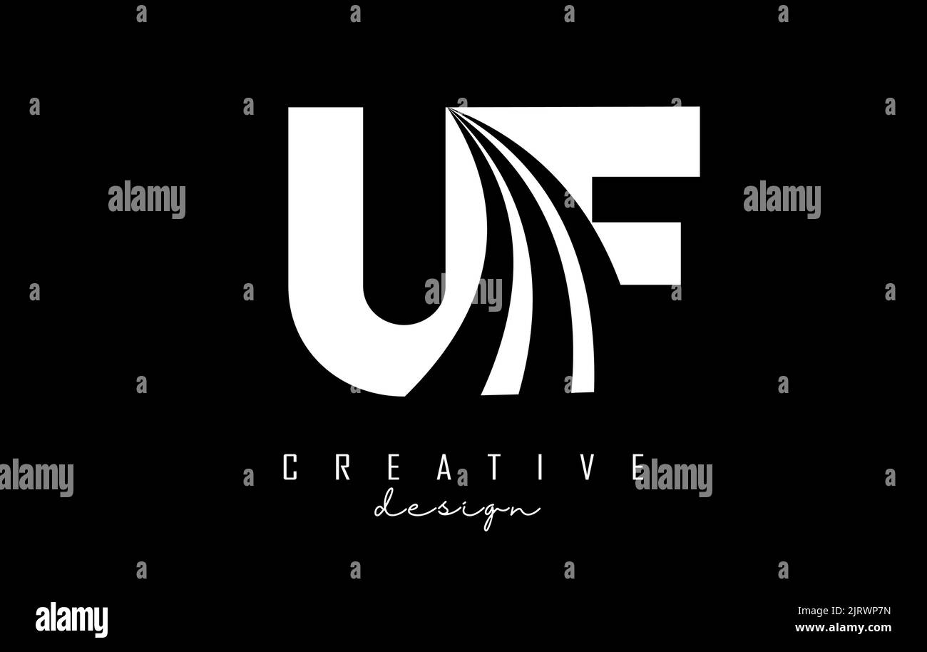 Creative white letter Uf u f logo with leading lines and road concept ...