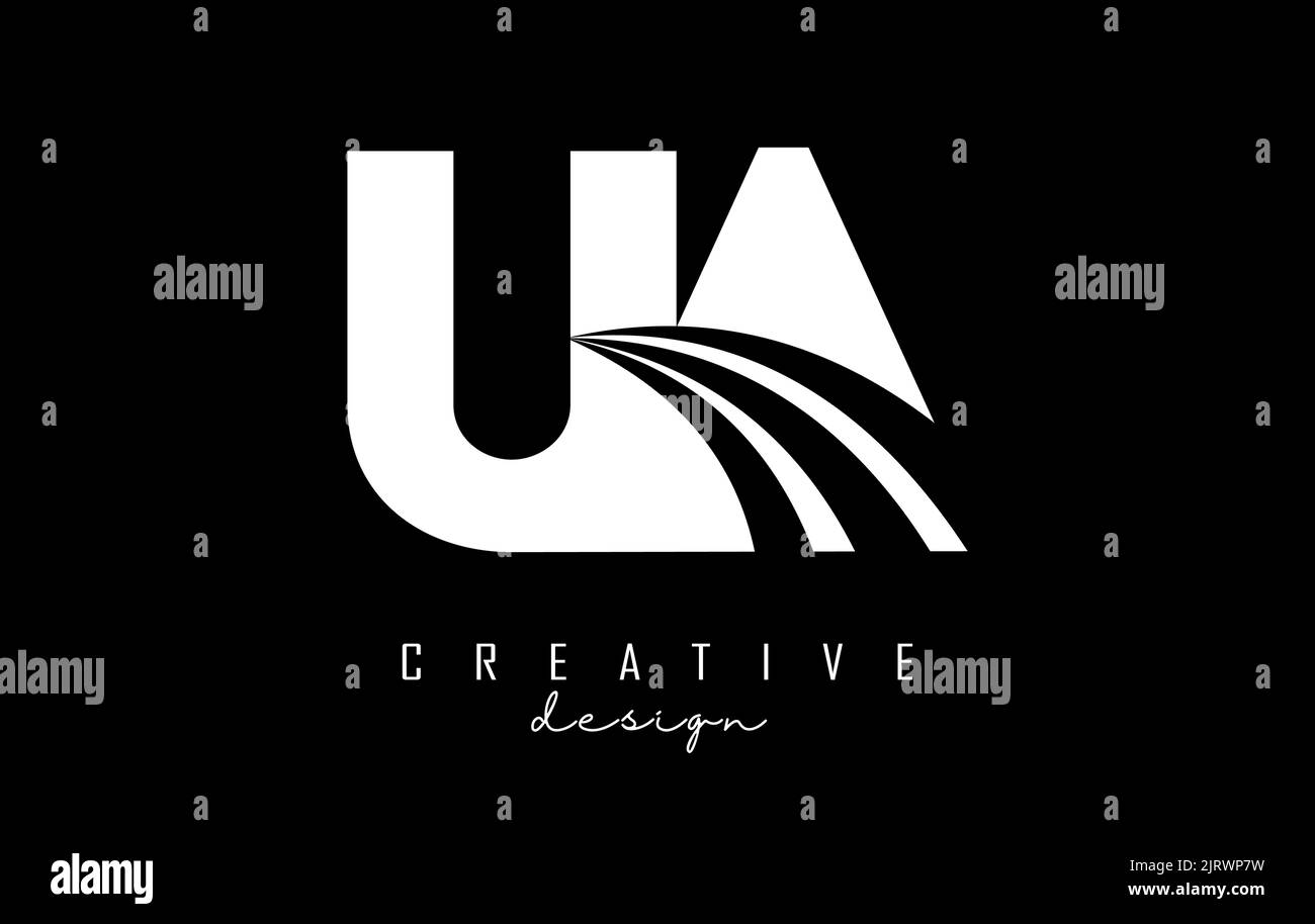 Creative white letter UA u a logo with leading lines and road concept ...