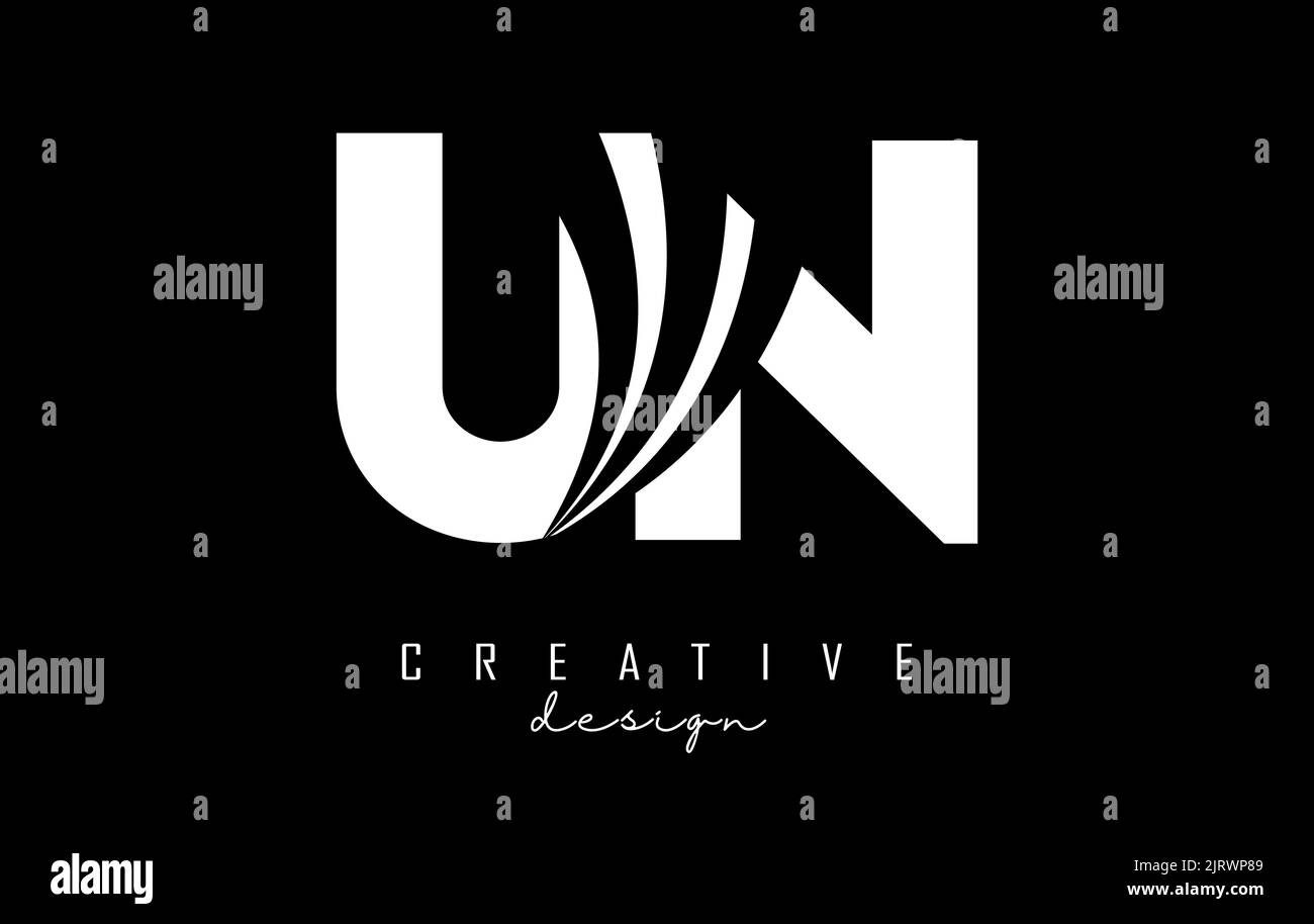 Creative white letter Un u n logo with leading lines and road concept ...