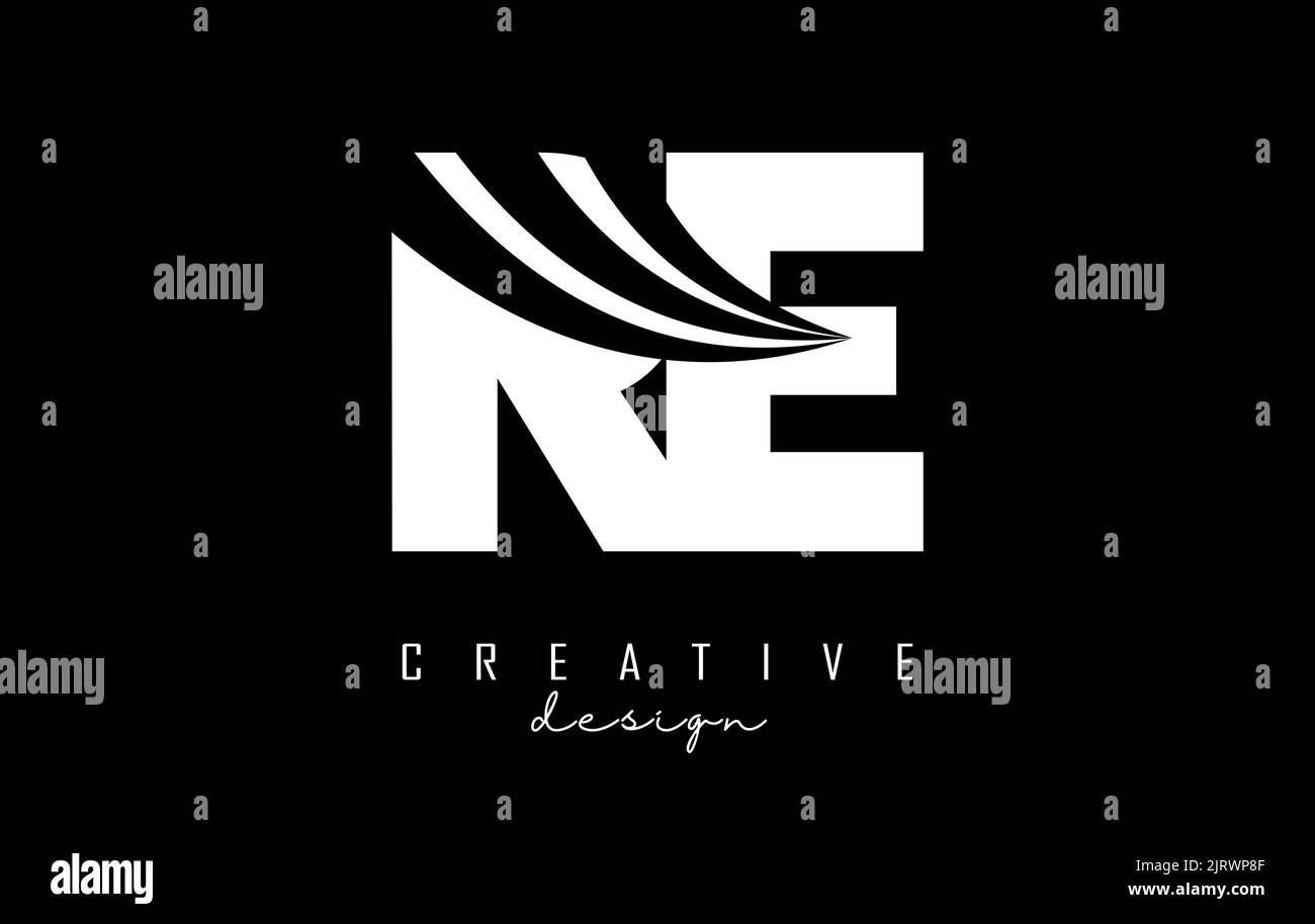 Creative white letter Re r e logo with leading lines and road concept ...