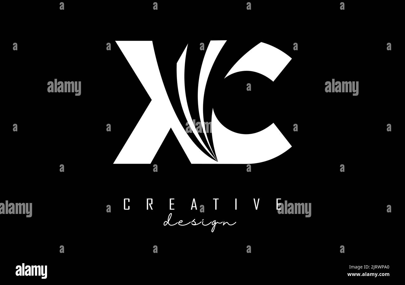 Creative white letter XC x c logo with leading lines and road concept ...