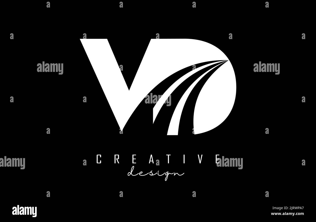 Creative white letter VD v d logo with leading lines and road concept ...