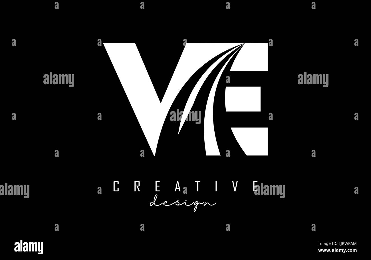 Creative white letter VE v e logo with leading lines and road concept ...