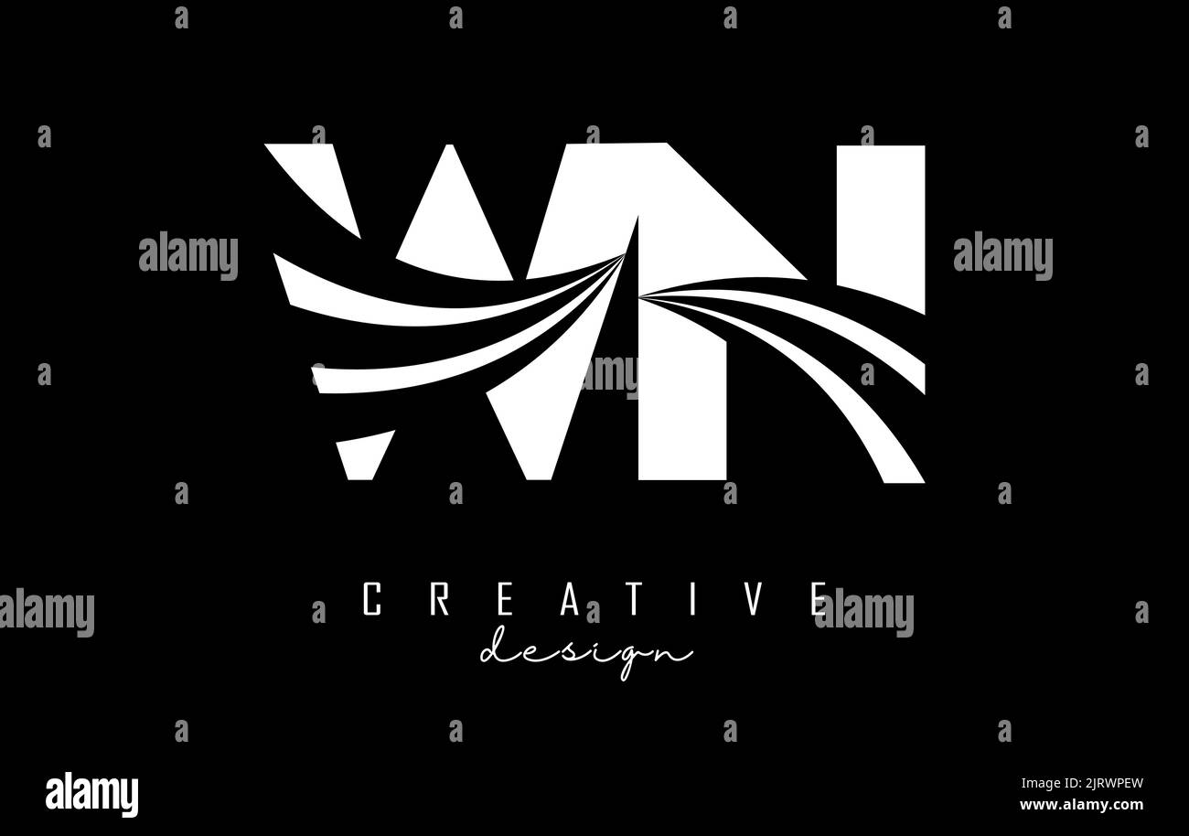Creative white letter WN w n logo with leading lines and road concept ...