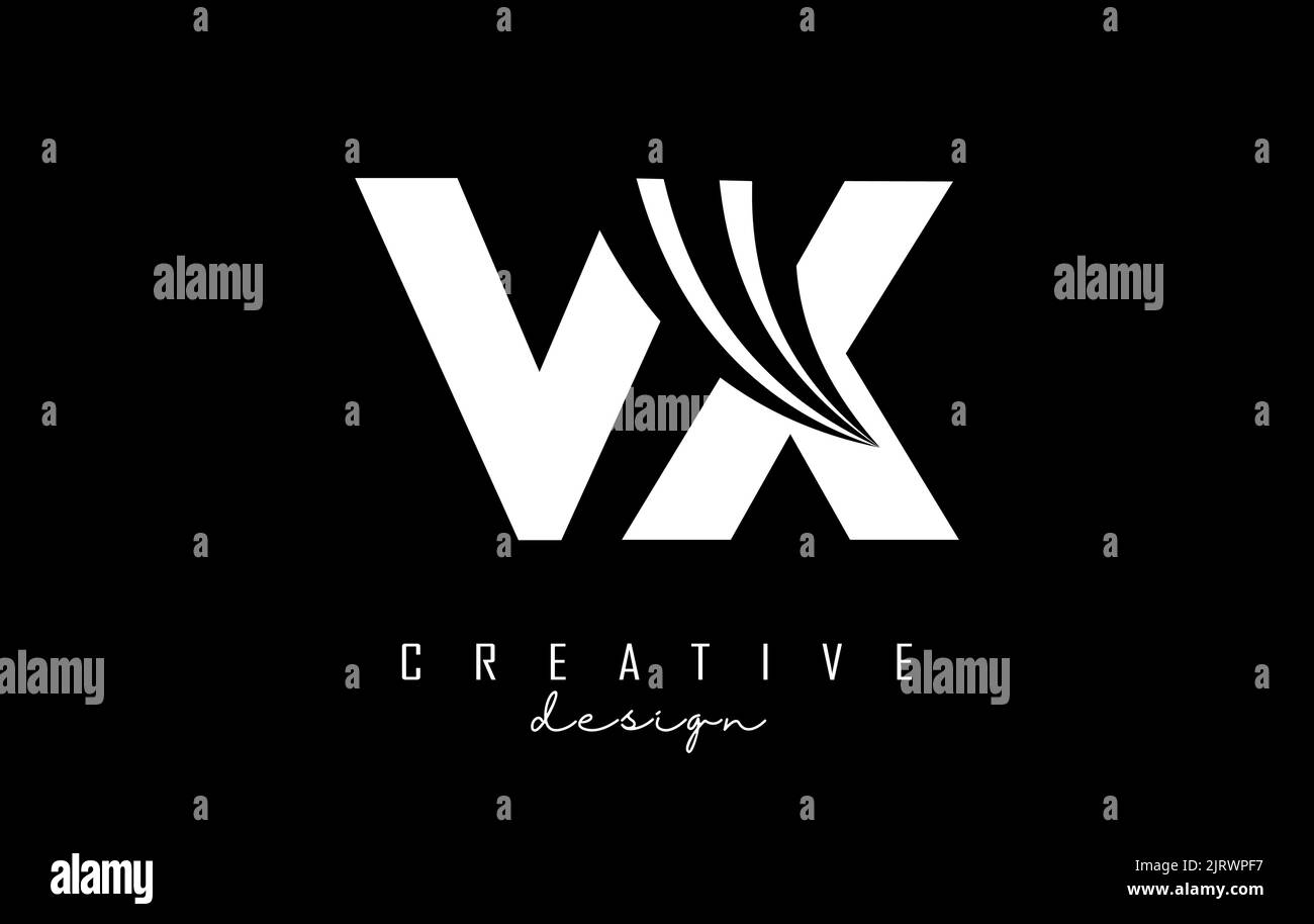 Creative white letter VX v x logo with leading lines and road concept ...