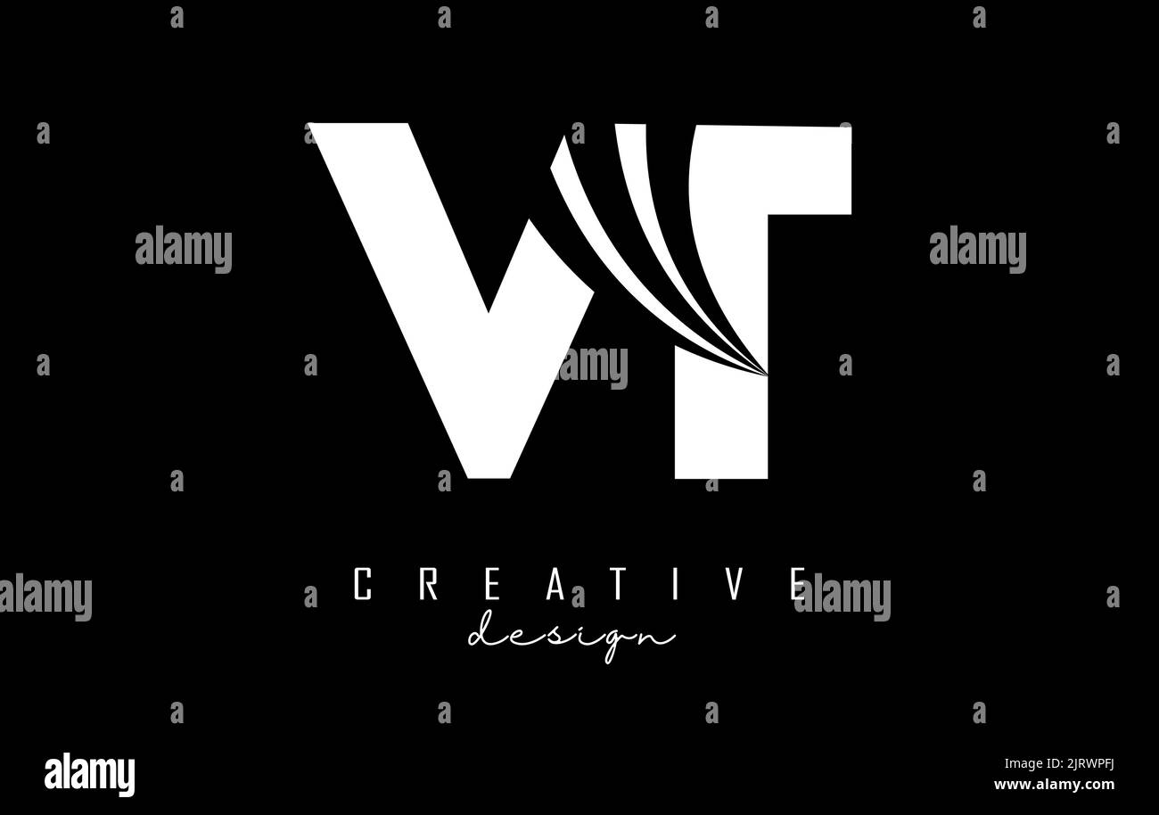 Creative white letter VT v t logo with leading lines and road concept ...