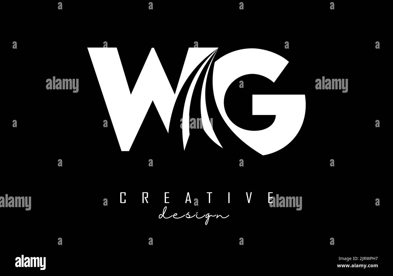 Creative white letter WG w g logo with leading lines and road concept ...