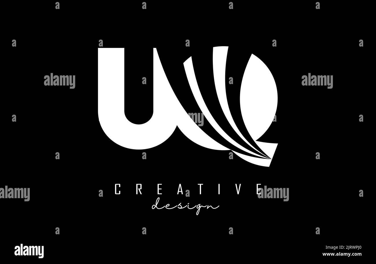 Creative white letter UQ u q logo with leading lines and road concept ...