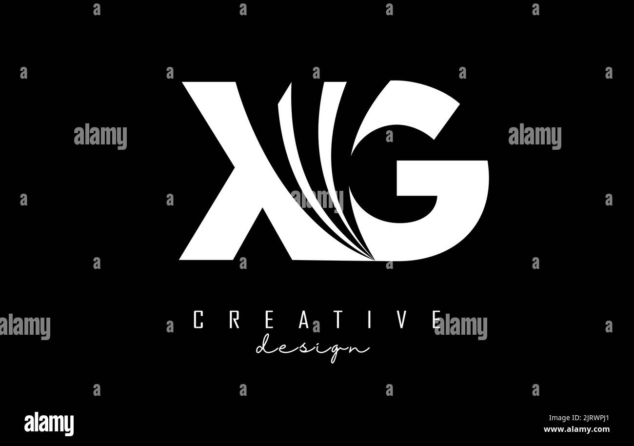 Creative white letter XG x g logo with leading lines and road concept ...