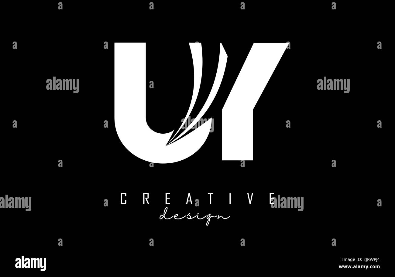 Creative white letter Uy u y logo with leading lines and road concept ...