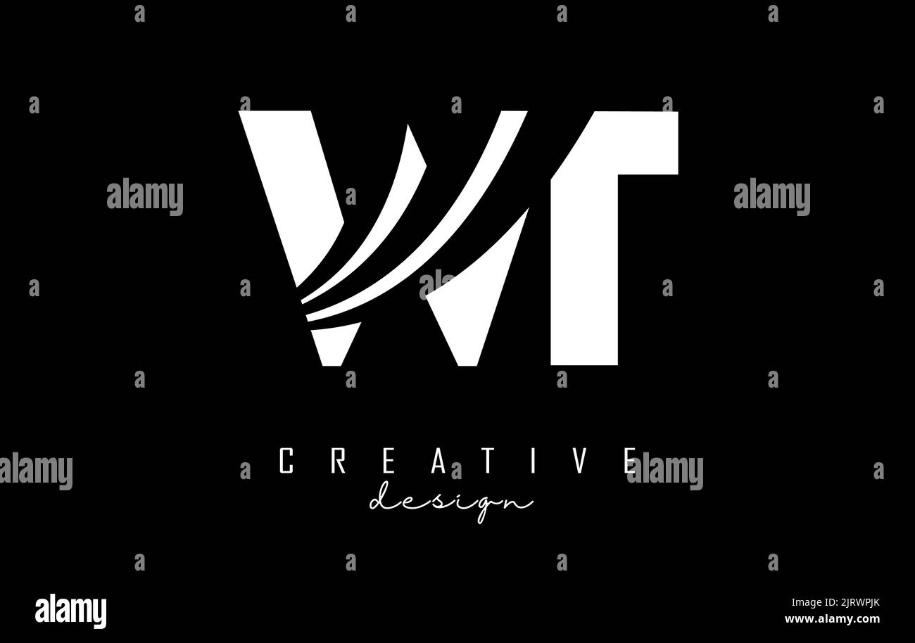Creative white letter WT w t logo with leading lines and road concept ...