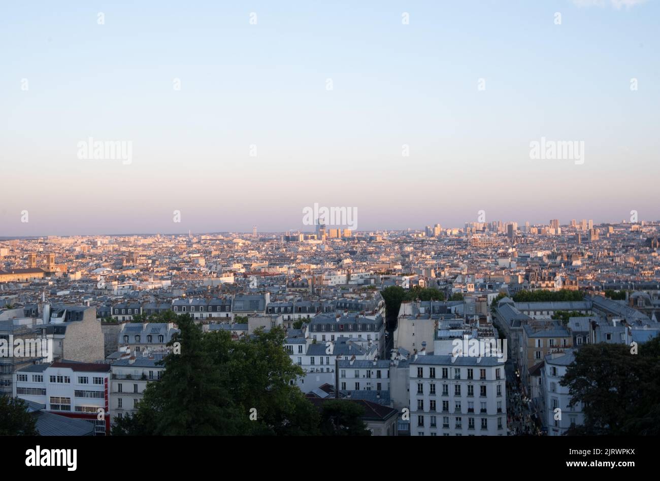 Paris European capital city rooftops view from high hill of Montmartre ...