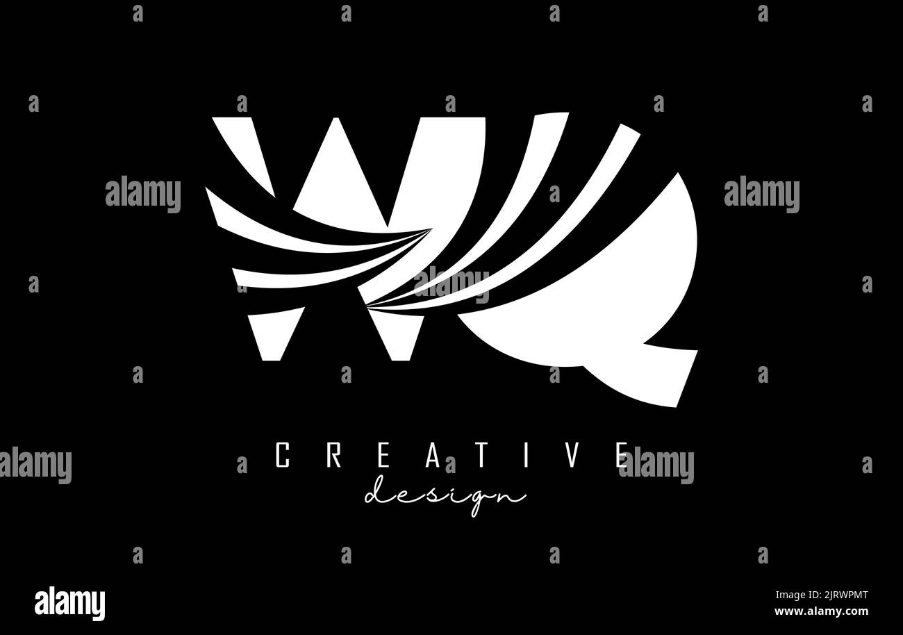Creative white letter WQ w q logo with leading lines and road concept ...