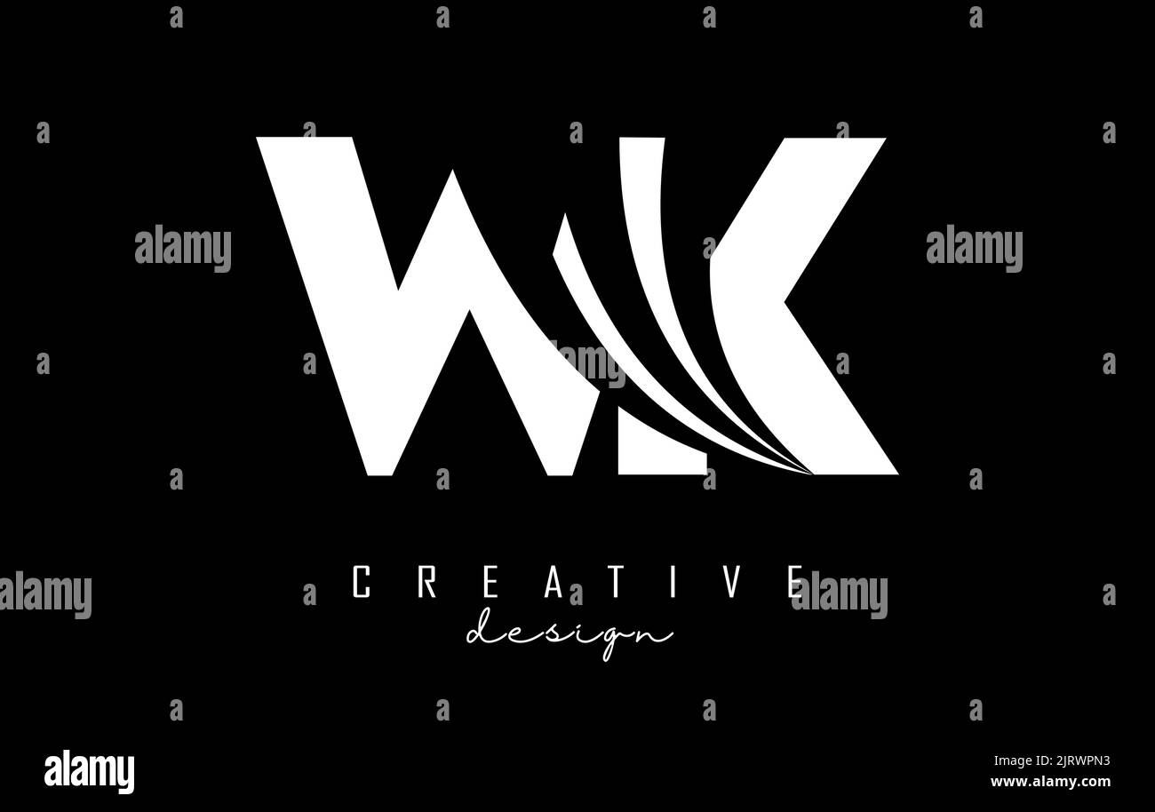 Creative white letter WK w k logo with leading lines and road concept ...