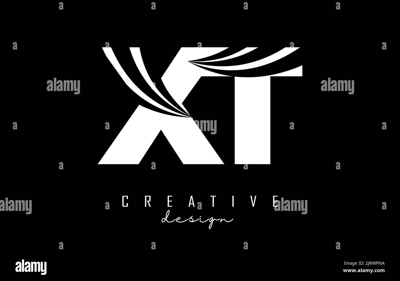 Creative white letter XT x t logo with leading lines and road concept ...