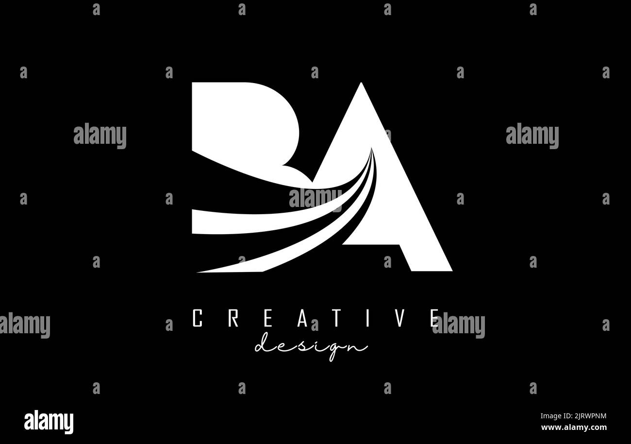 White letter BA b a logo with leading lines and road concept design ...