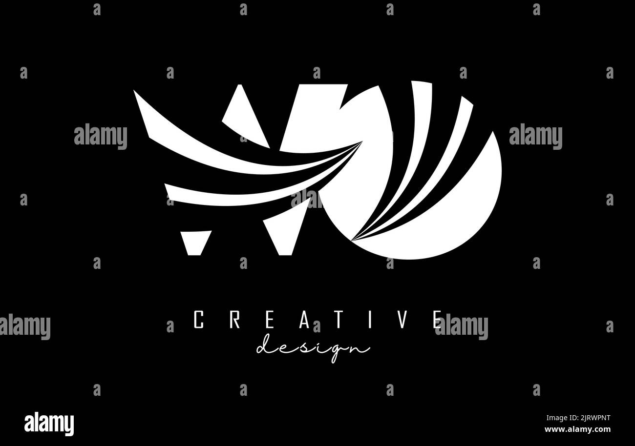 Creative white letter WO w o logo with leading lines and road concept ...