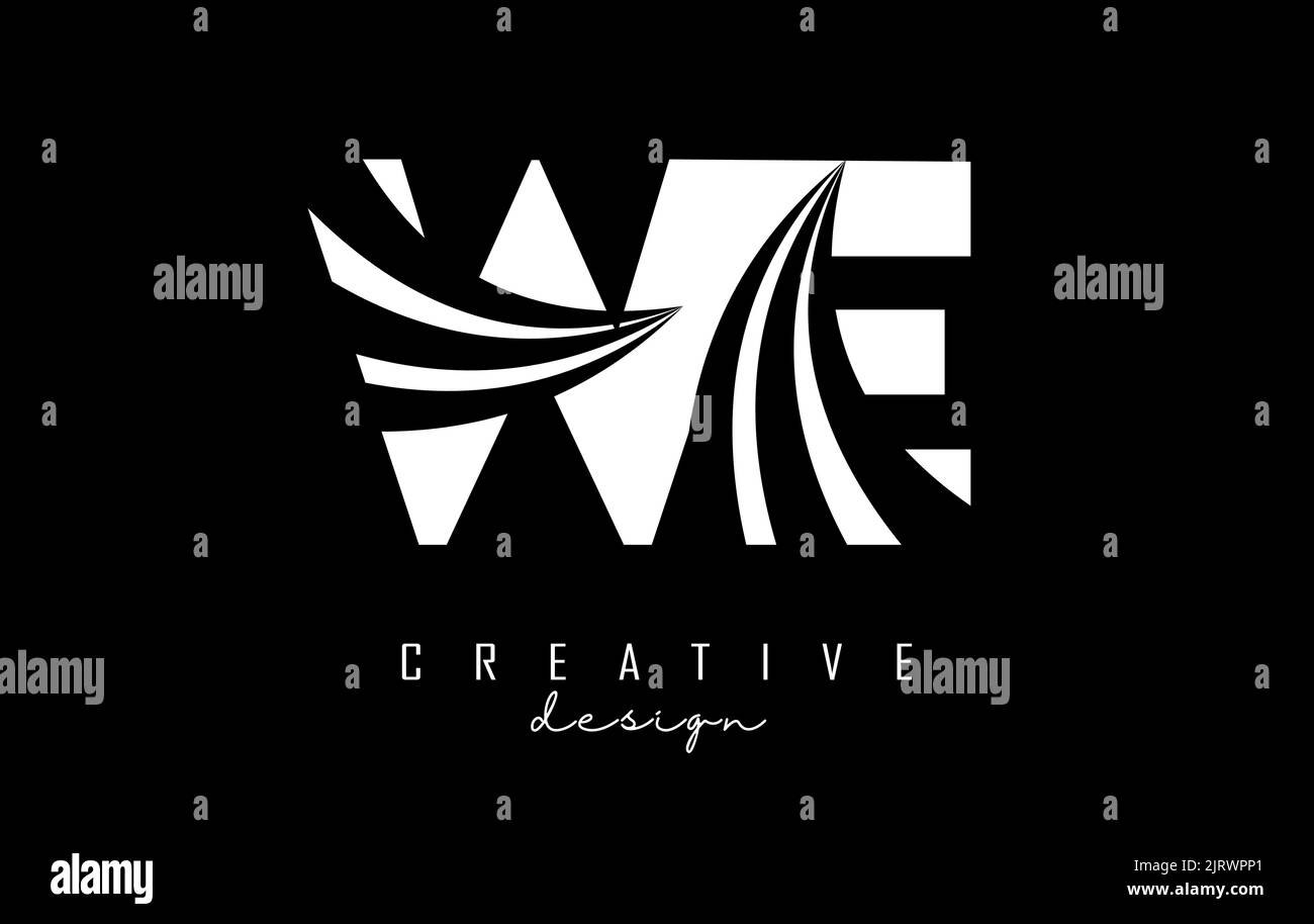 Creative white letter WE w e logo with leading lines and road concept ...