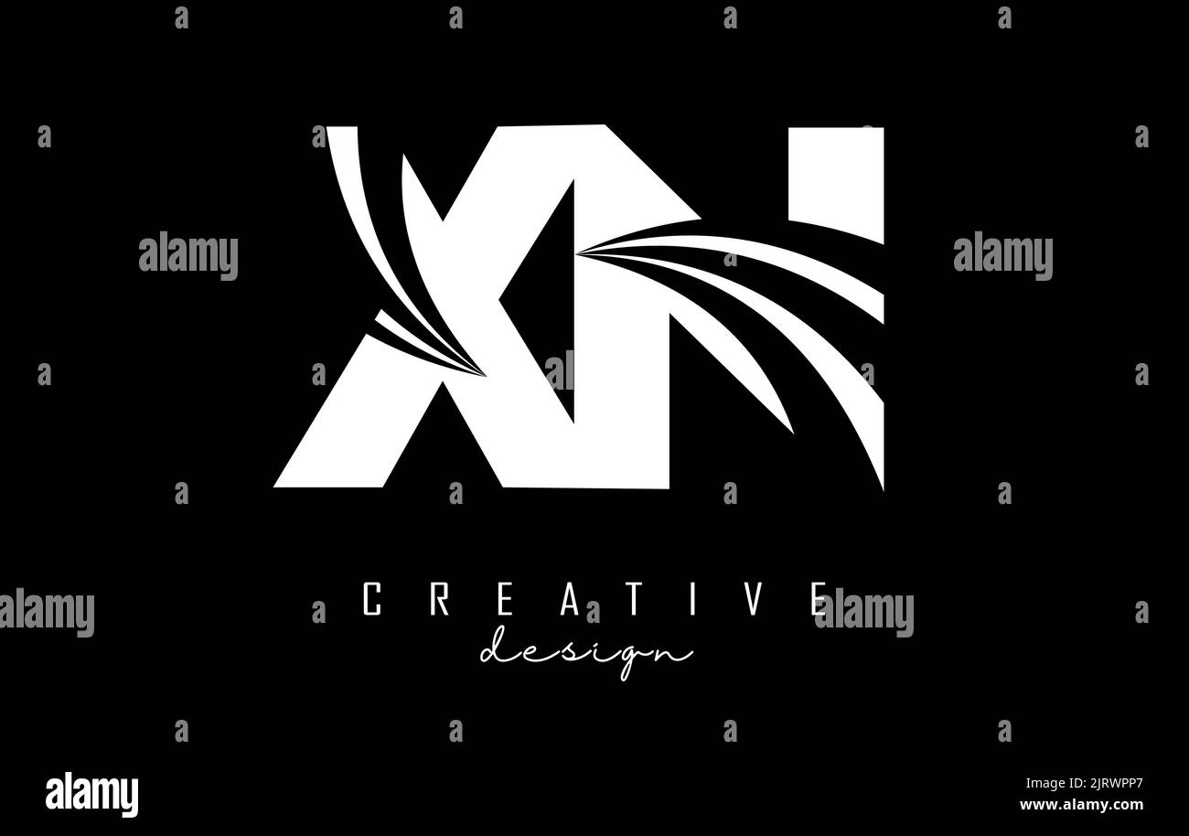 Creative white letter XN x n logo with leading lines and road concept ...