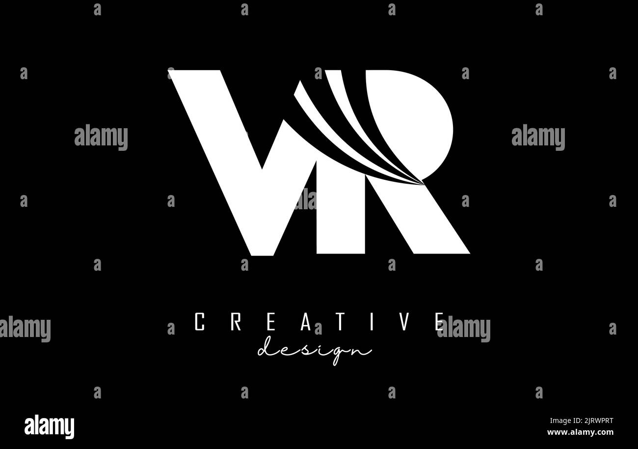 Creative white letter VR v r logo with leading lines and road concept ...