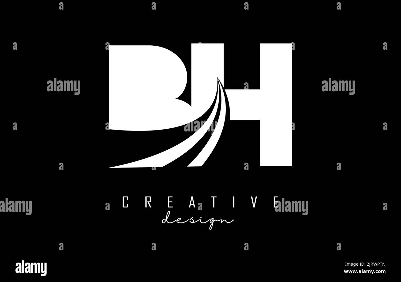 White letter BH b h logo with leading lines and road concept design ...