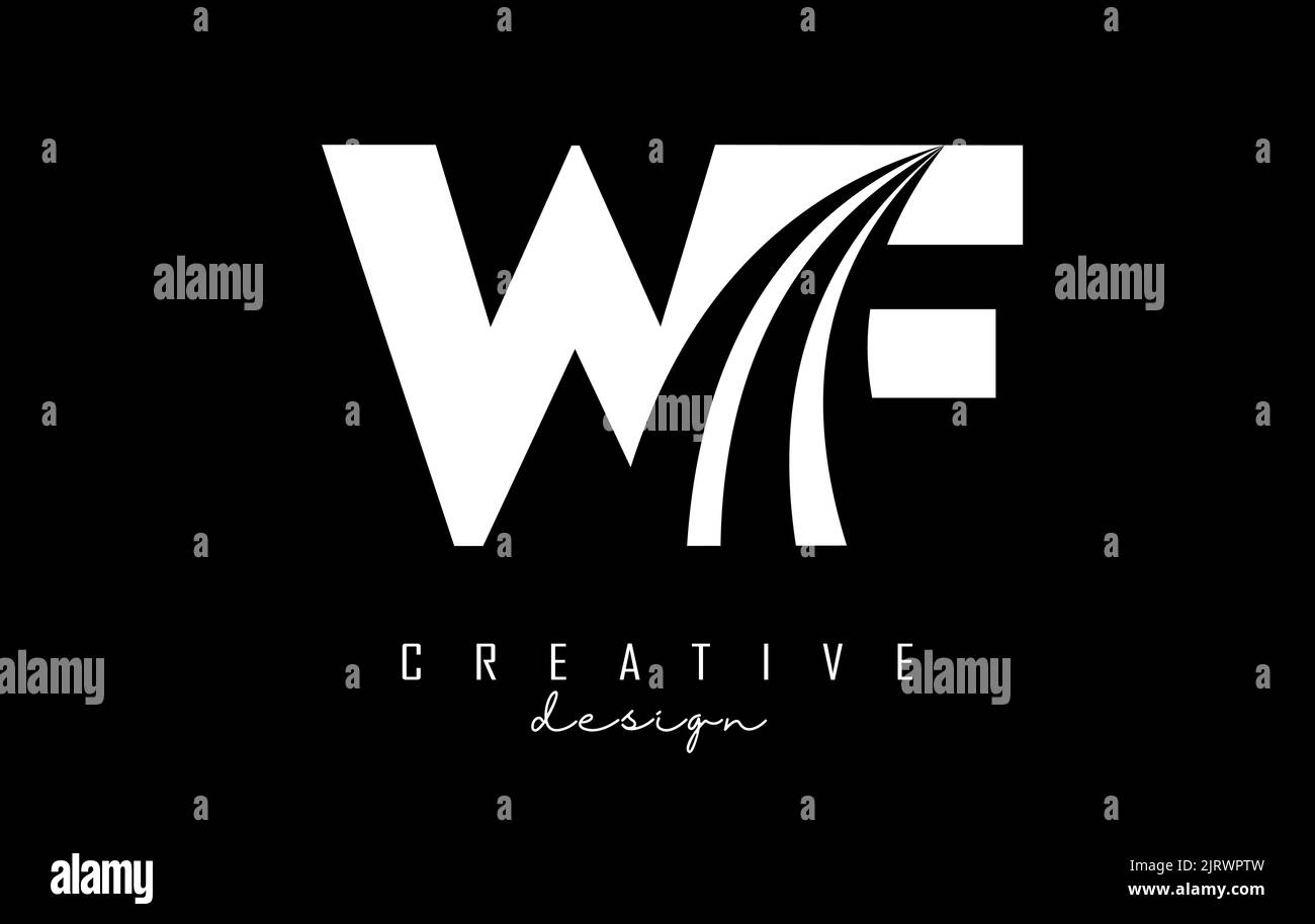 Creative white letter WF w f logo with leading lines and road concept ...