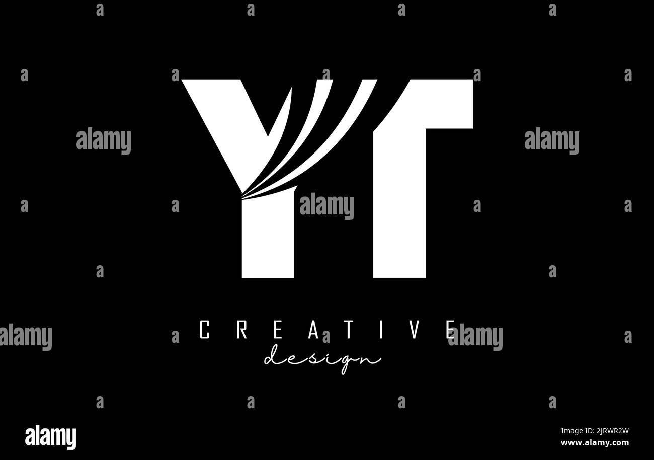 Creative white letter YT y t logo with leading lines and road concept ...