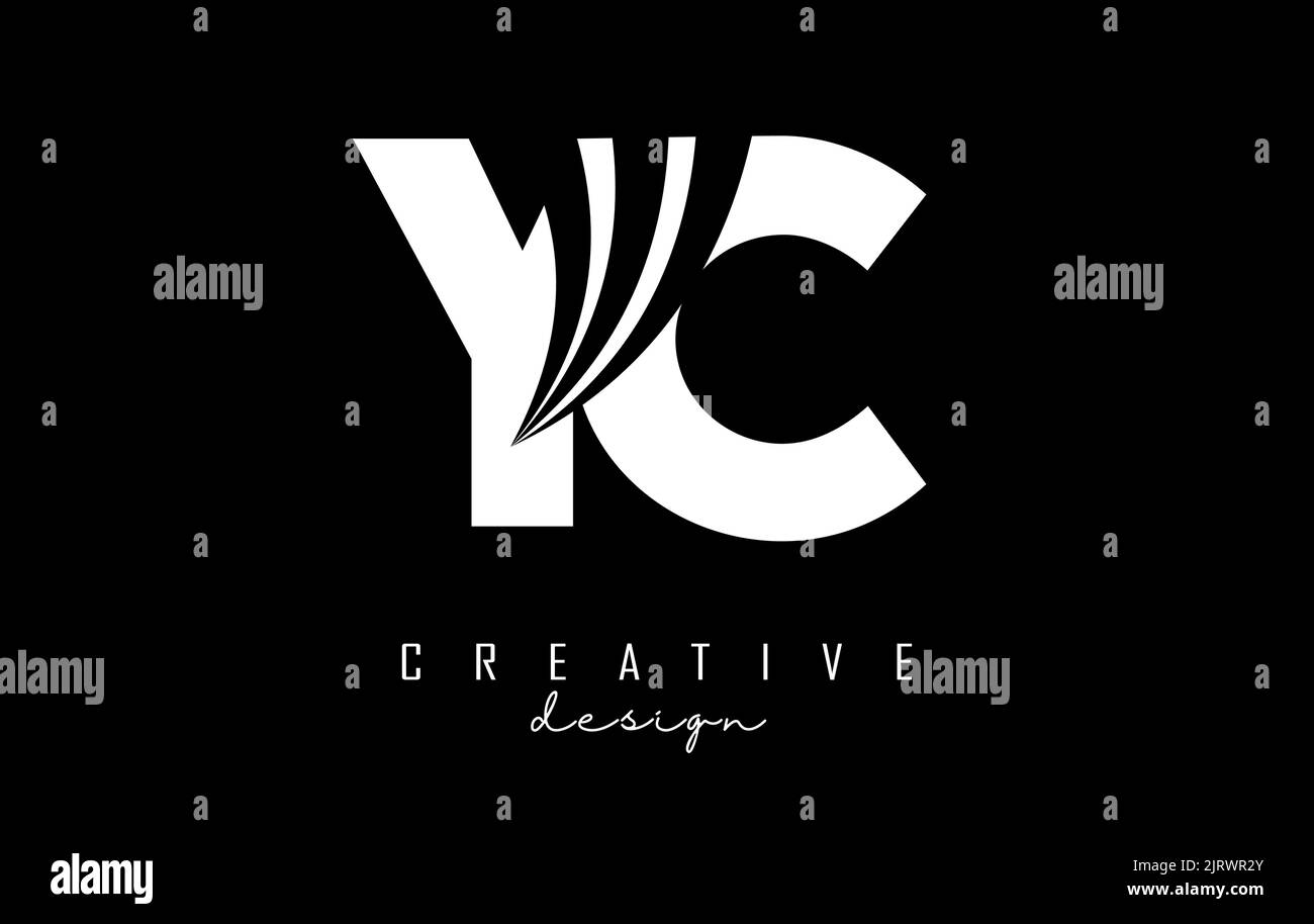 Creative white letter Yc y c logo with leading lines and road concept design. Letters with ...
