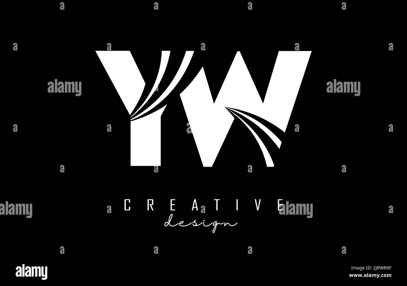 Creative white letter YW y w logo with leading lines and road concept ...