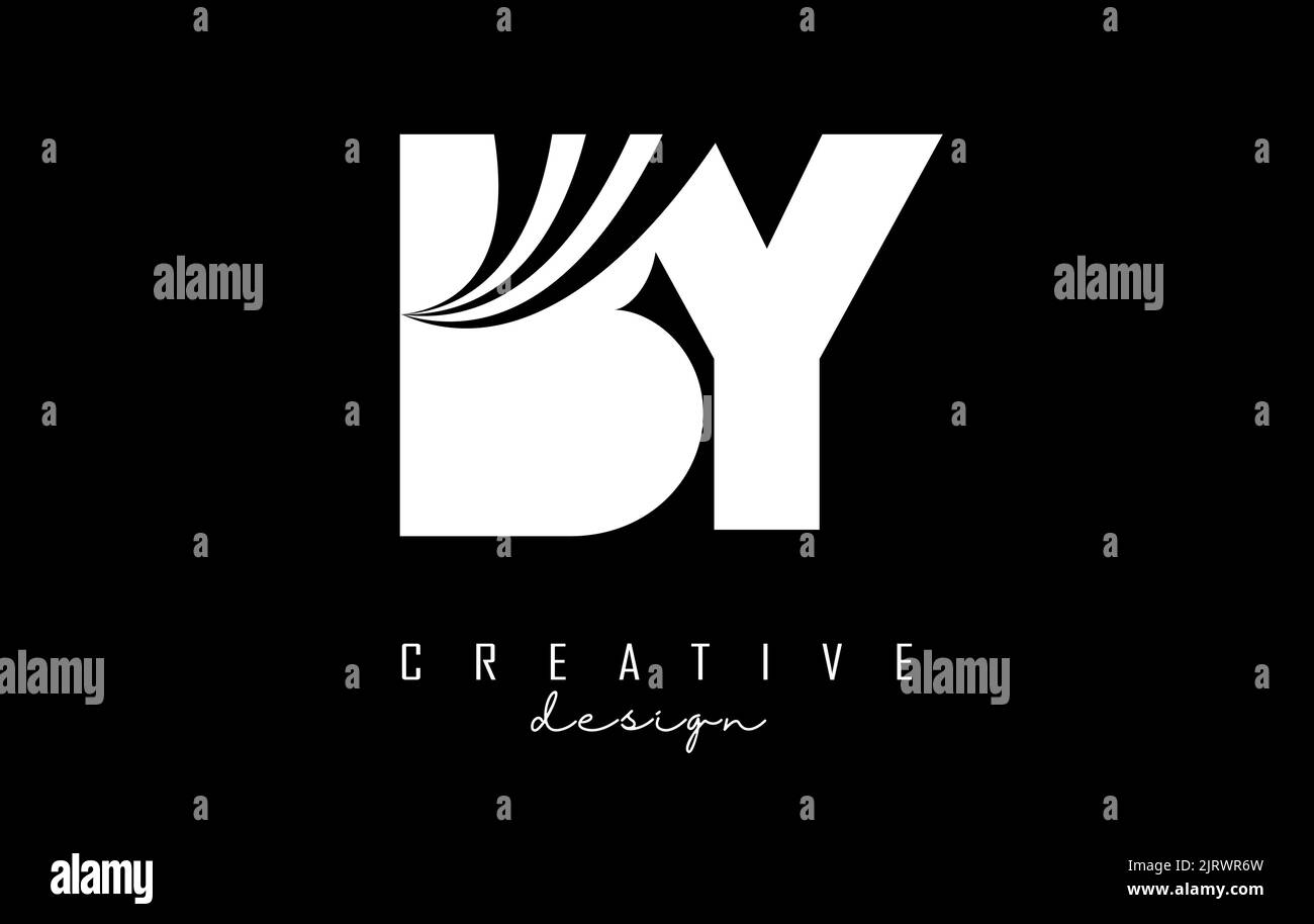 White letter BY b y logo with leading lines and road concept design ...