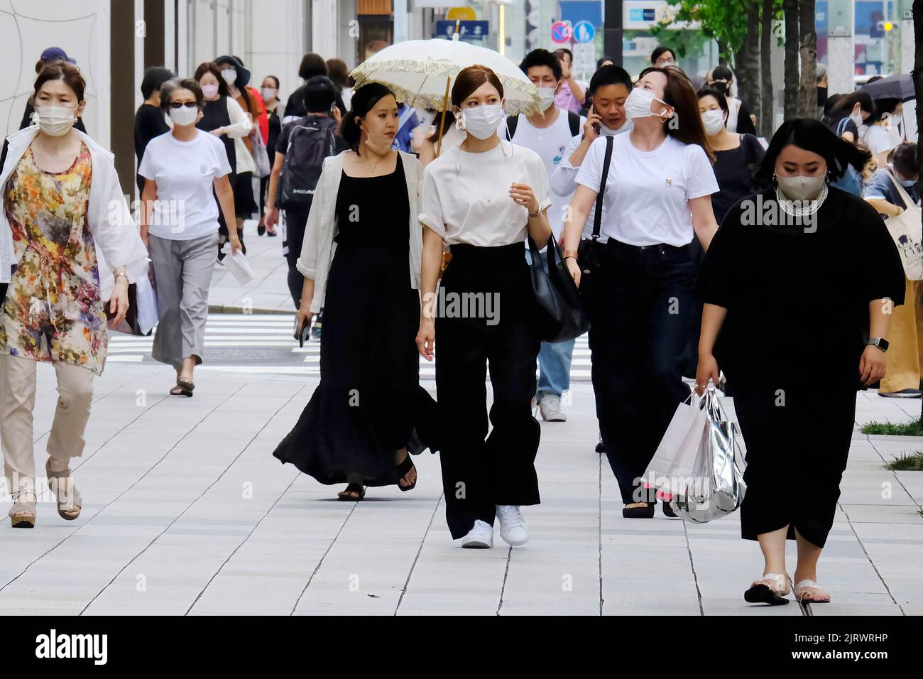 Pedestrians wearing face masks as a preventive measure against the ...