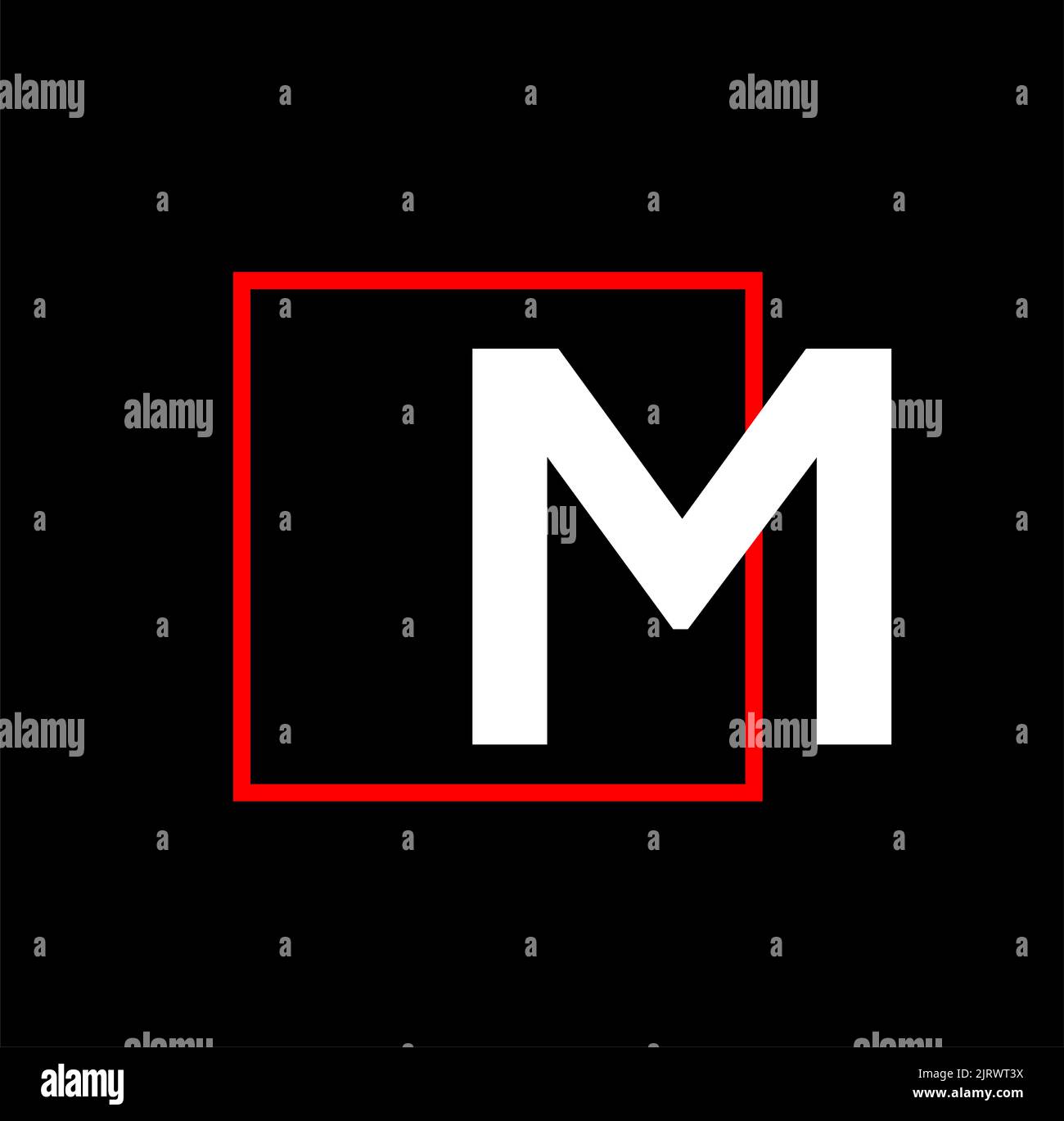 A minimalistic M letter logo with a red box against a dark background ...