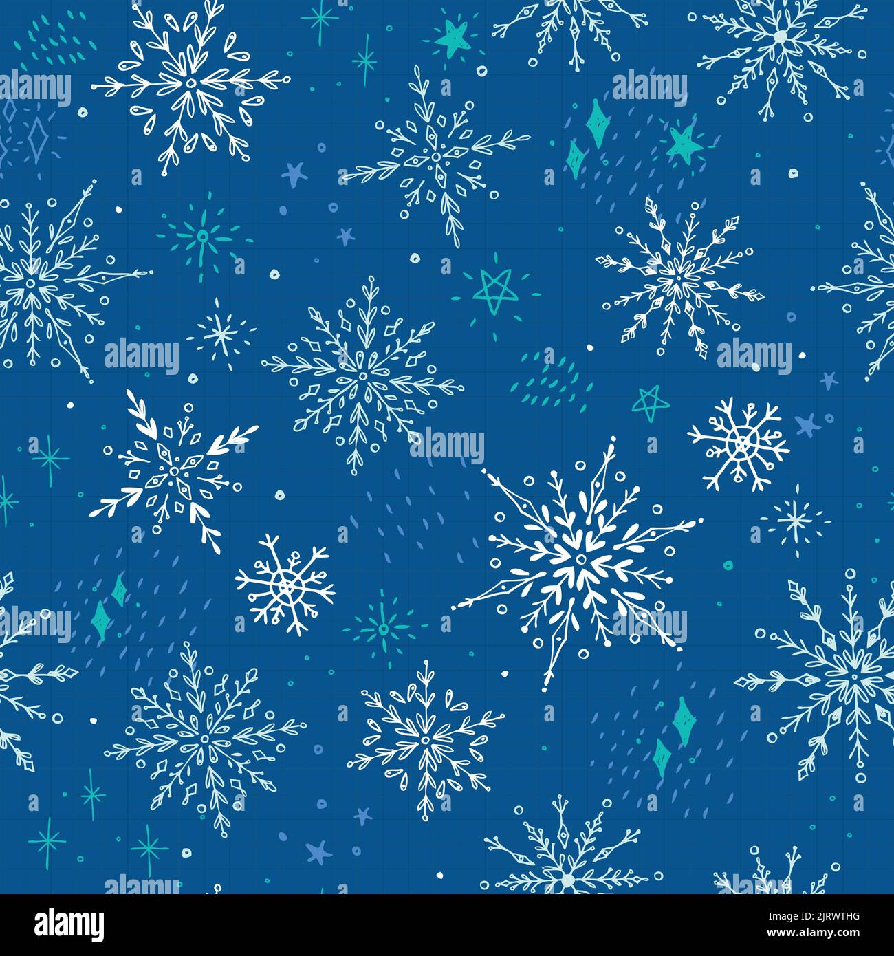 Pretty Doodled Winter Snowflakes Seamless Vector Pattern Stock Vector ...