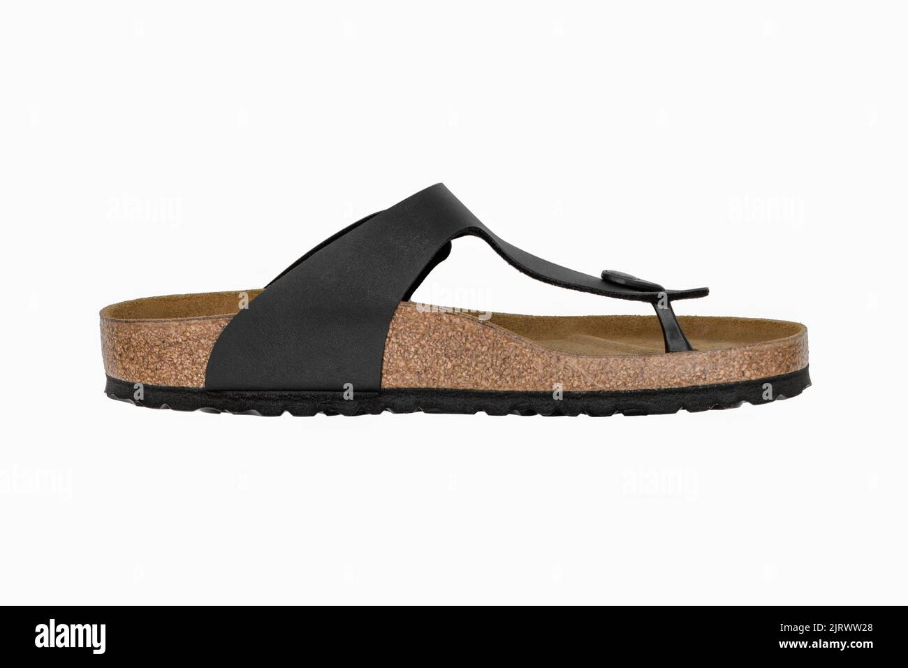 single flip flop sandal from side on white background, isolated subject ...