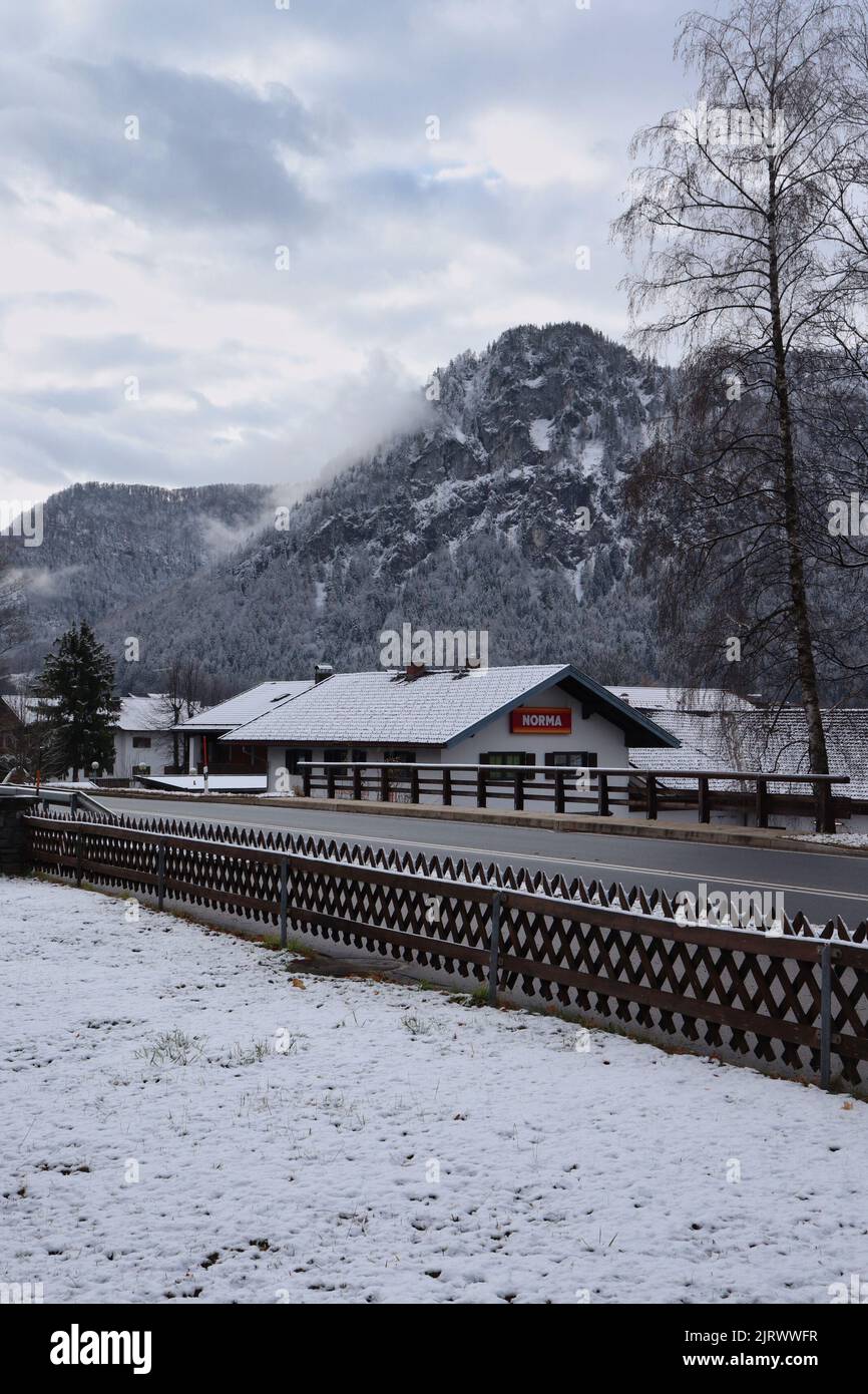 Inzell, Germany - November 30, 2019: Fog over side of mountain on a ...