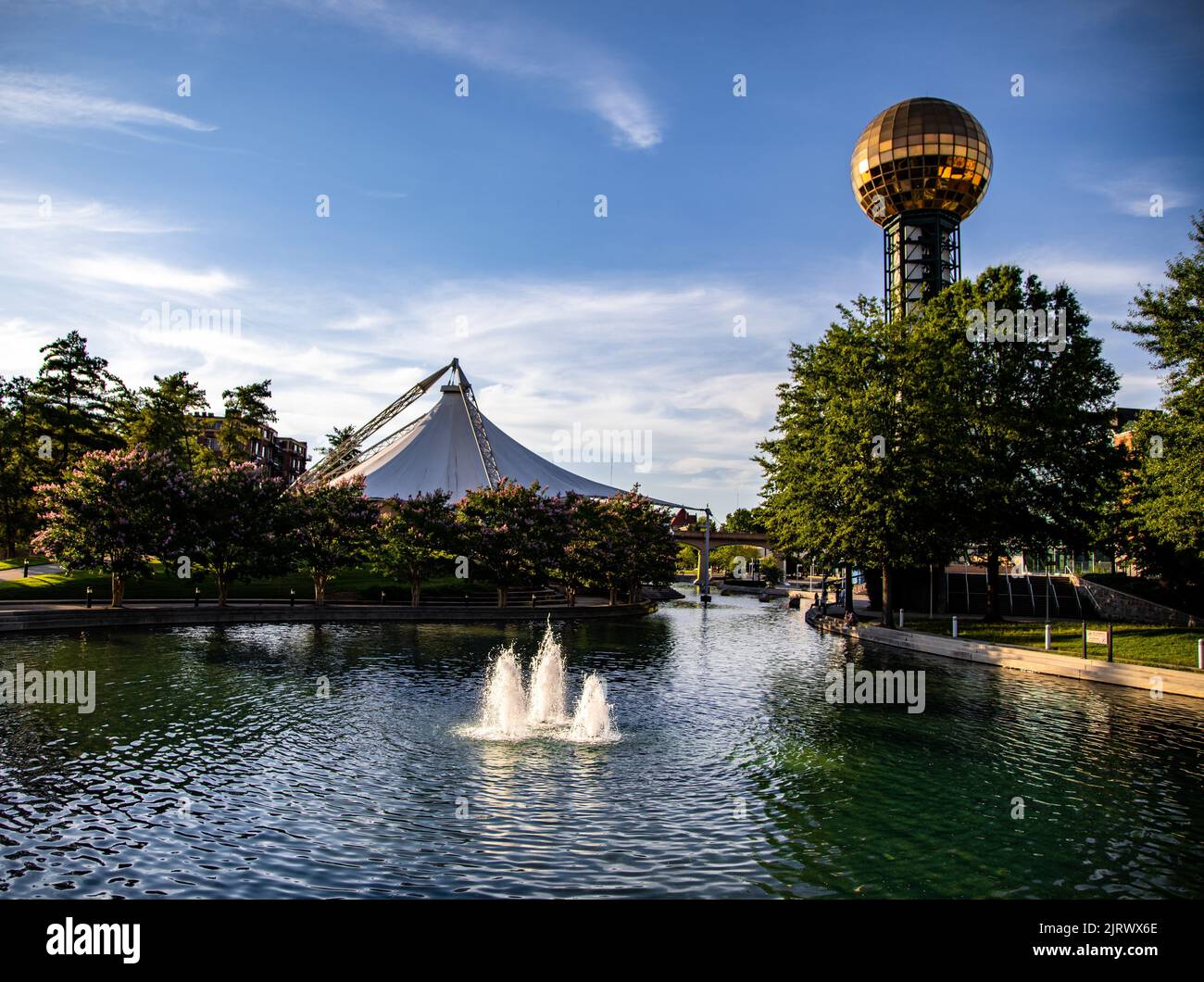 The Worlds Fair Park with the iconic Sunsphere truss in Knoxville ...