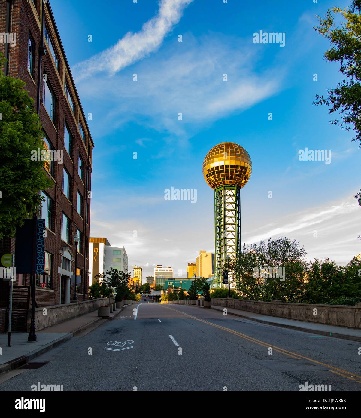 The Worlds Fair Park with the iconic Sunsphere truss in Knoxville ...