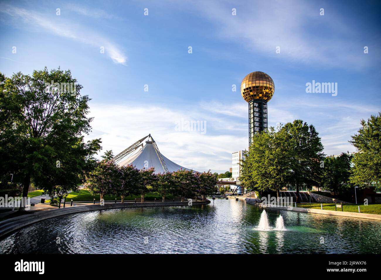 The Worlds Fair Park with the iconic Sunsphere truss in Knoxville ...