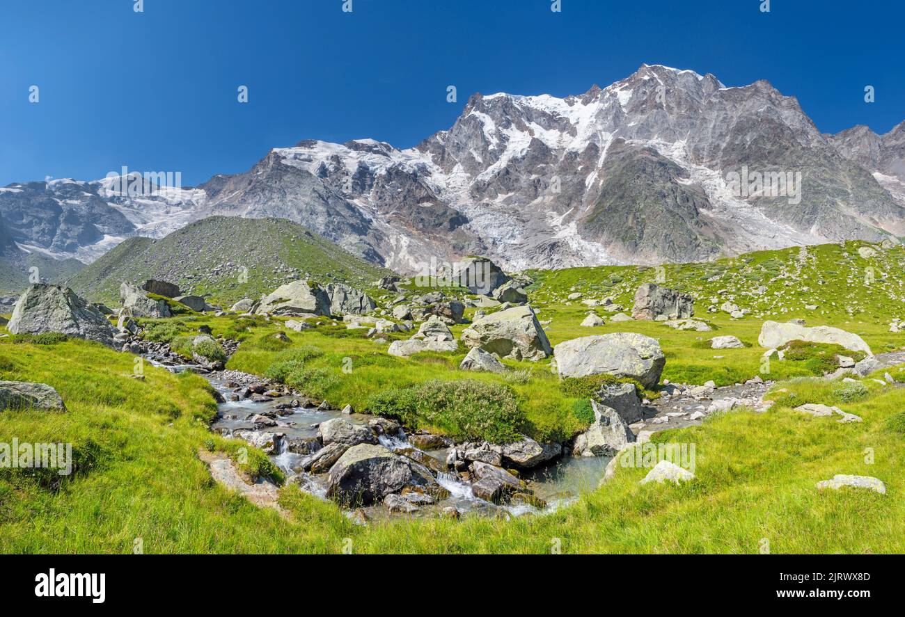 The Monte Rosa and Punta Gnifetti paks - Valle Anzasca valley Stock ...