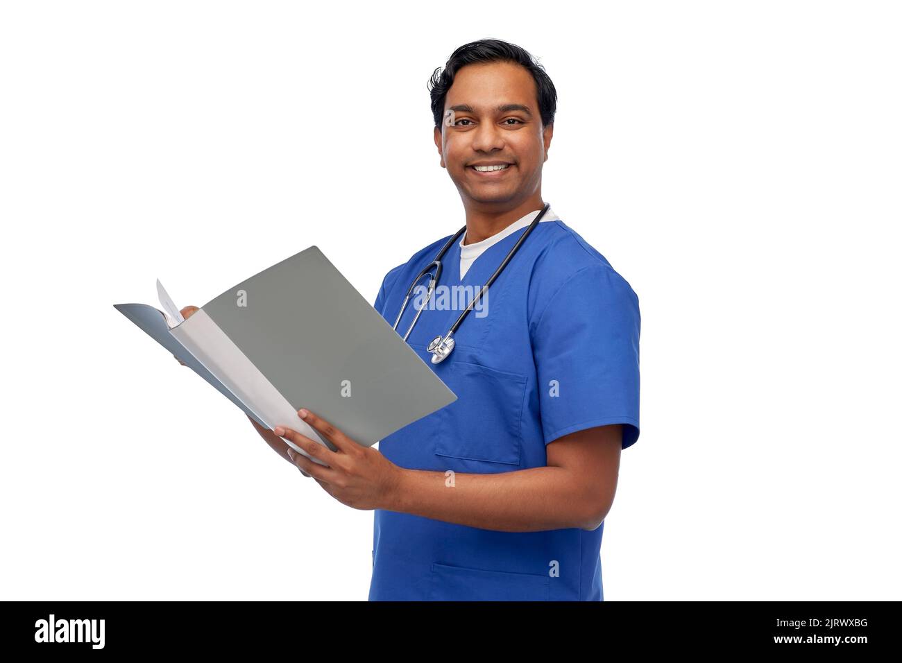 happy indian doctor with medical report in folder Stock Photo - Alamy