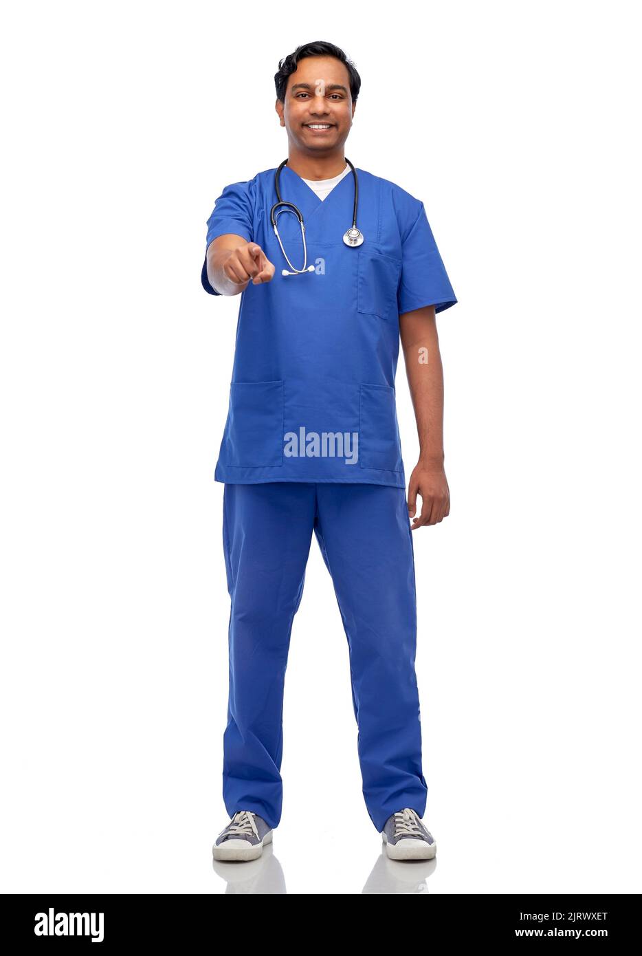 indian doctor with stethoscope pointing to camera Stock Photo - Alamy
