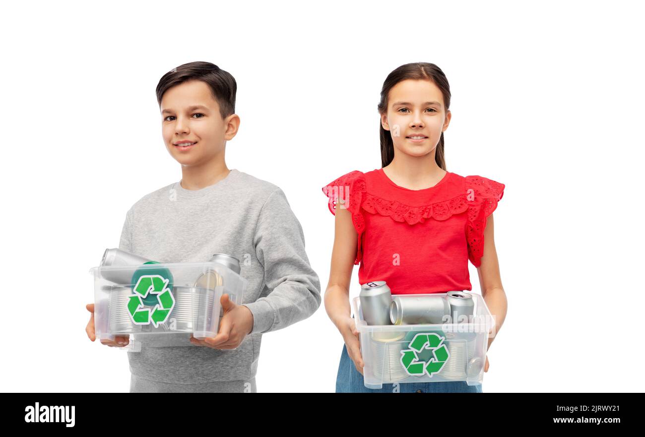 smiling children sorting metallic waste Stock Photo - Alamy
