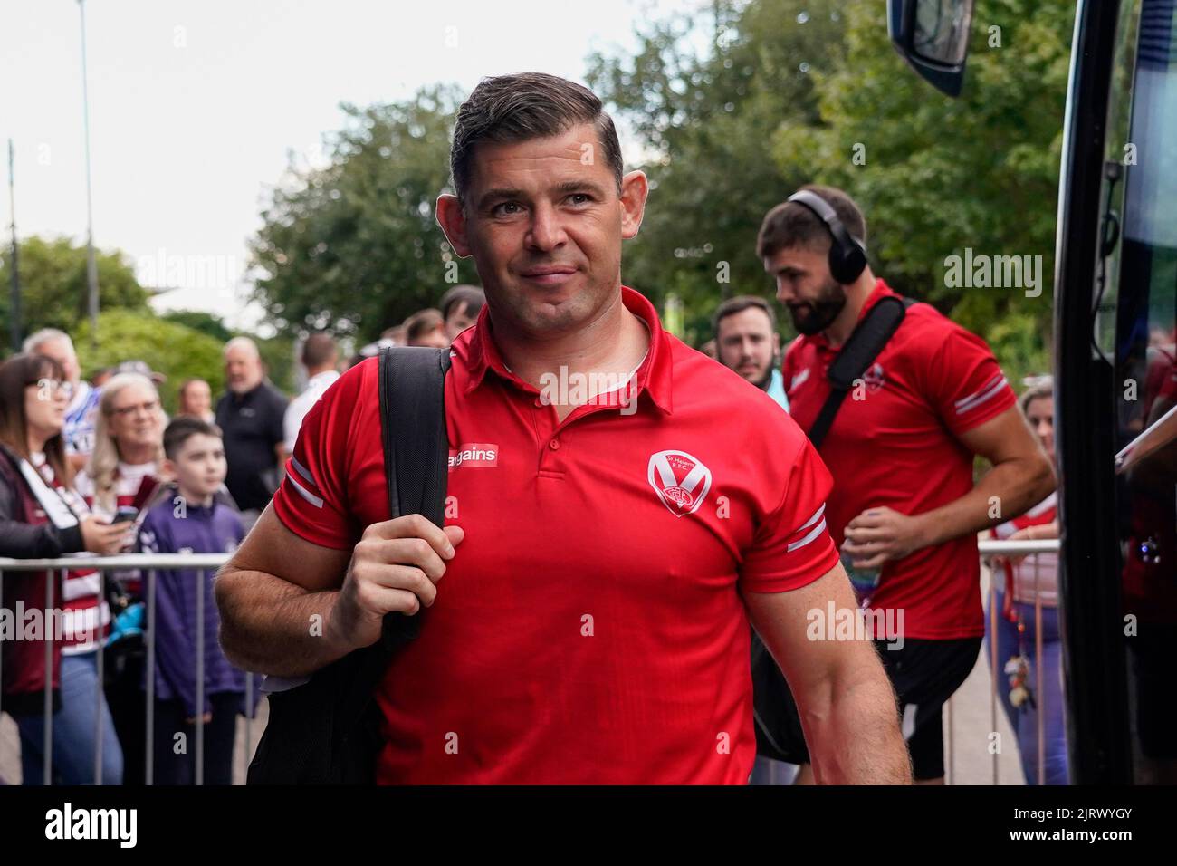 St Helens coach Paul Wellens arrives at the DW Stadium before the game ...