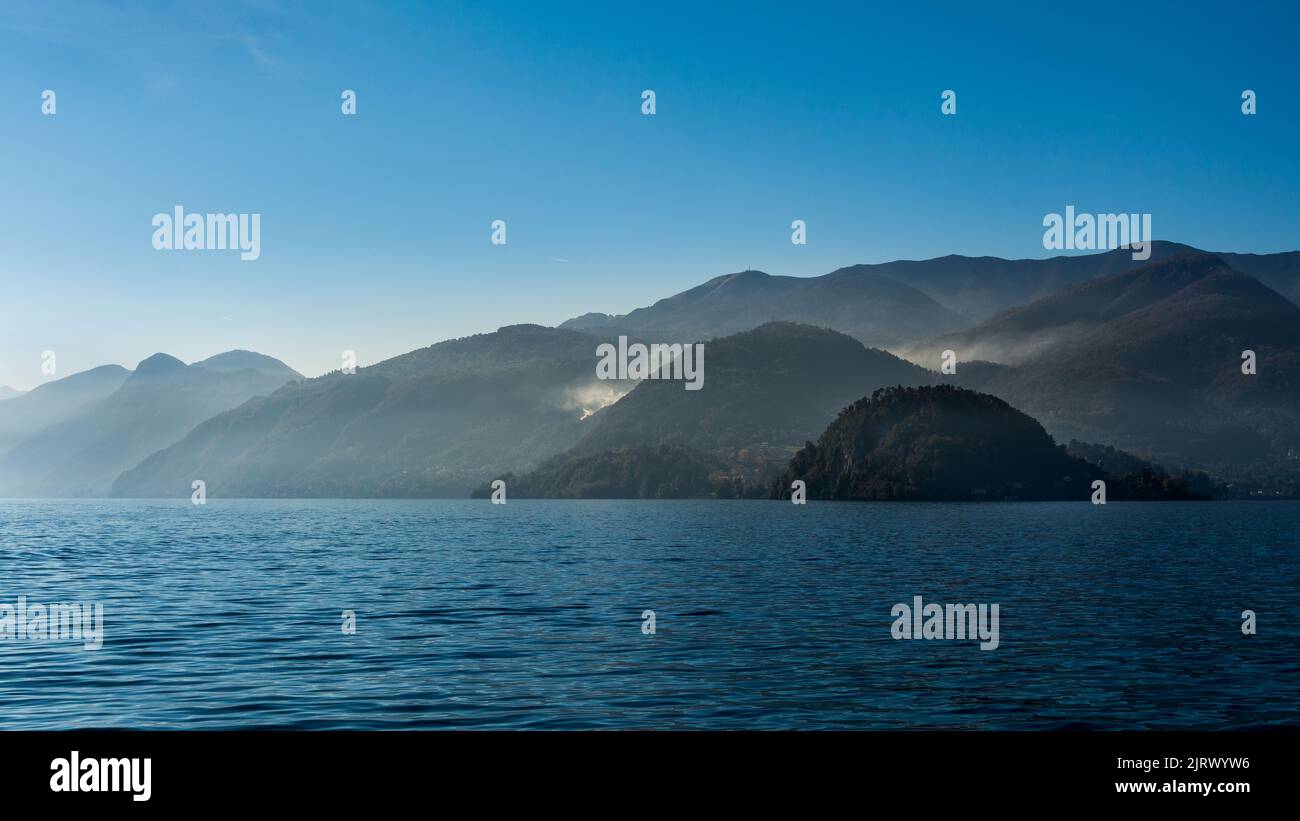 Como lake mist and fog view stock photo Stock Photo - Alamy