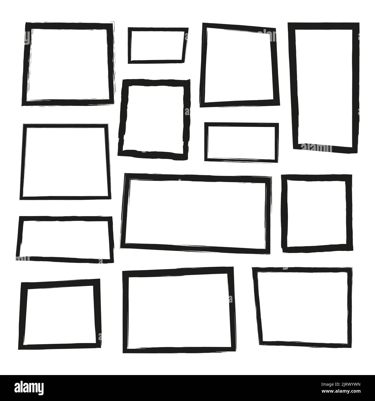 Set of hand drawn grunge painted square frames isolated on white ...